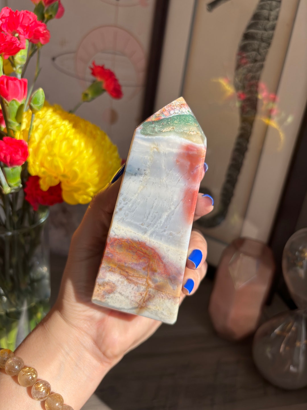 Rainbow Ocean Jasper Obelisk- Large Stone Tower Rainbow Ocean Jasper ...