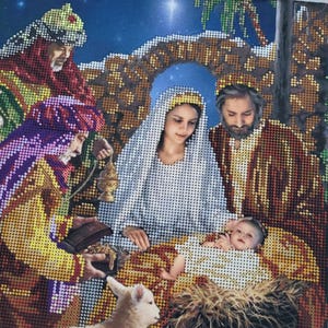 Nativity Bead Embroidery Kit Christmas Religious Icon Beading Kit Beadpoint Birth of Jesus ...