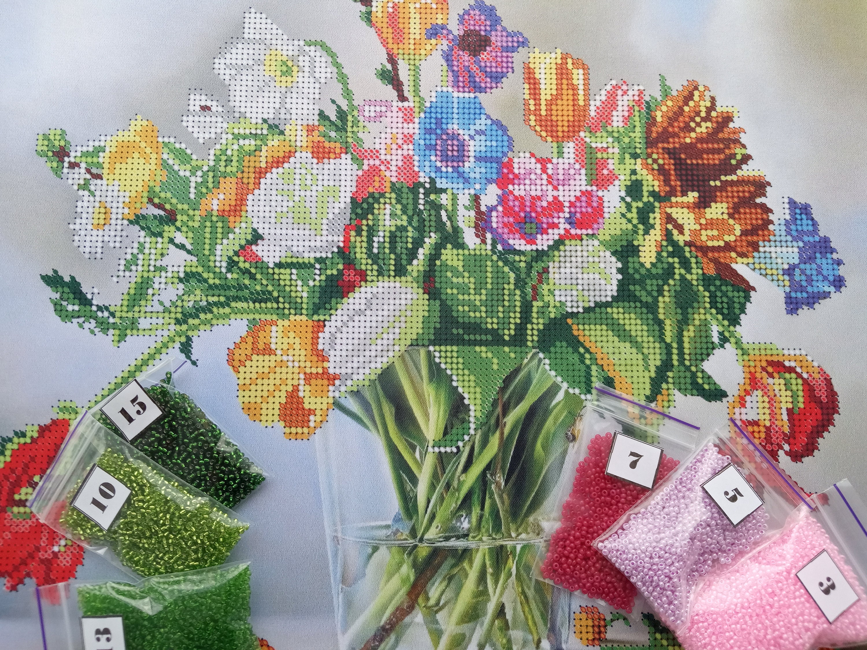 Beaded Cross Stitch Flowers and Bouquets, Modern Needlework,bead ...