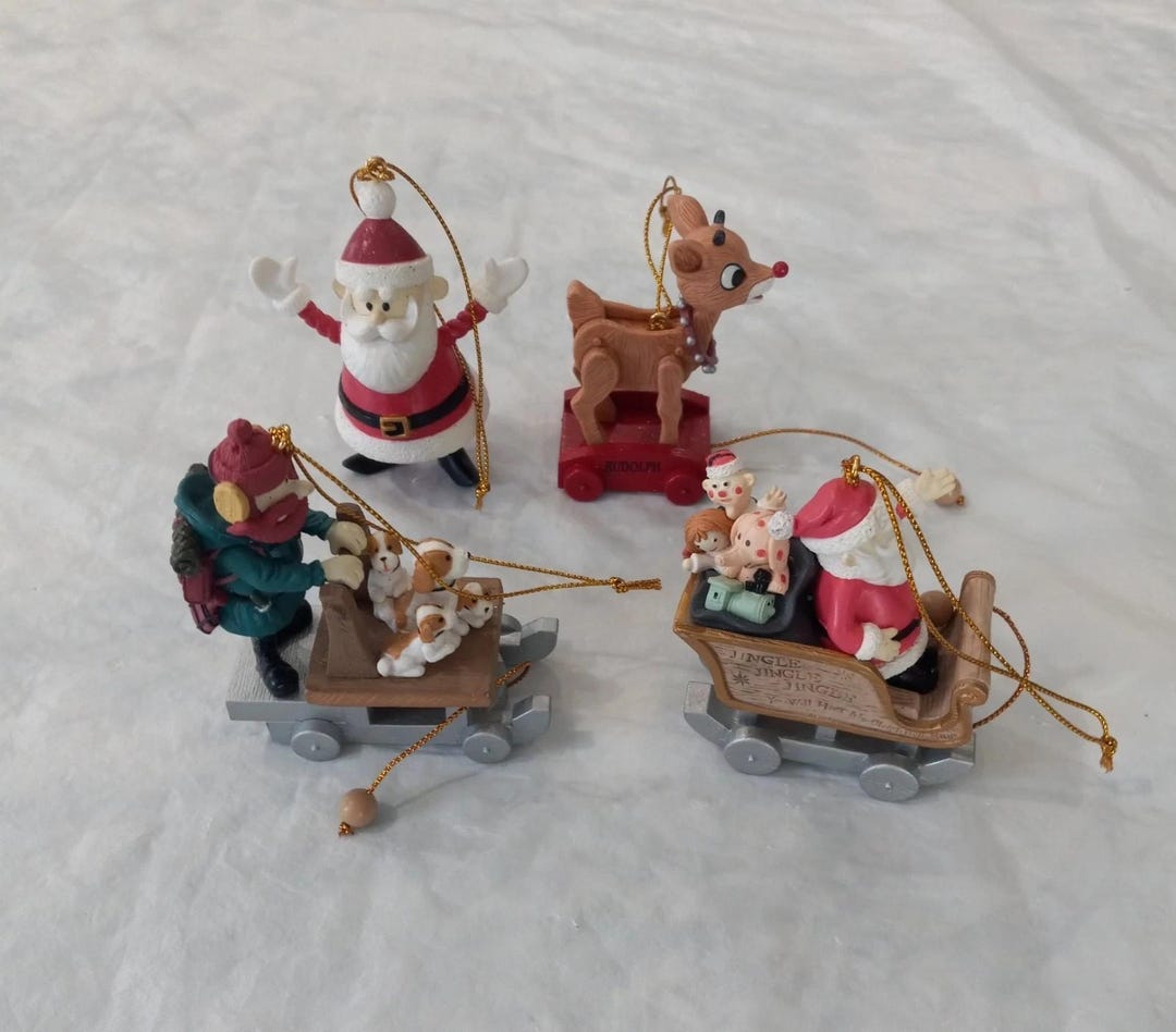 Set 4 Vintage Rudolph & Santa Christmas Ornaments: Enesco Yukon ...