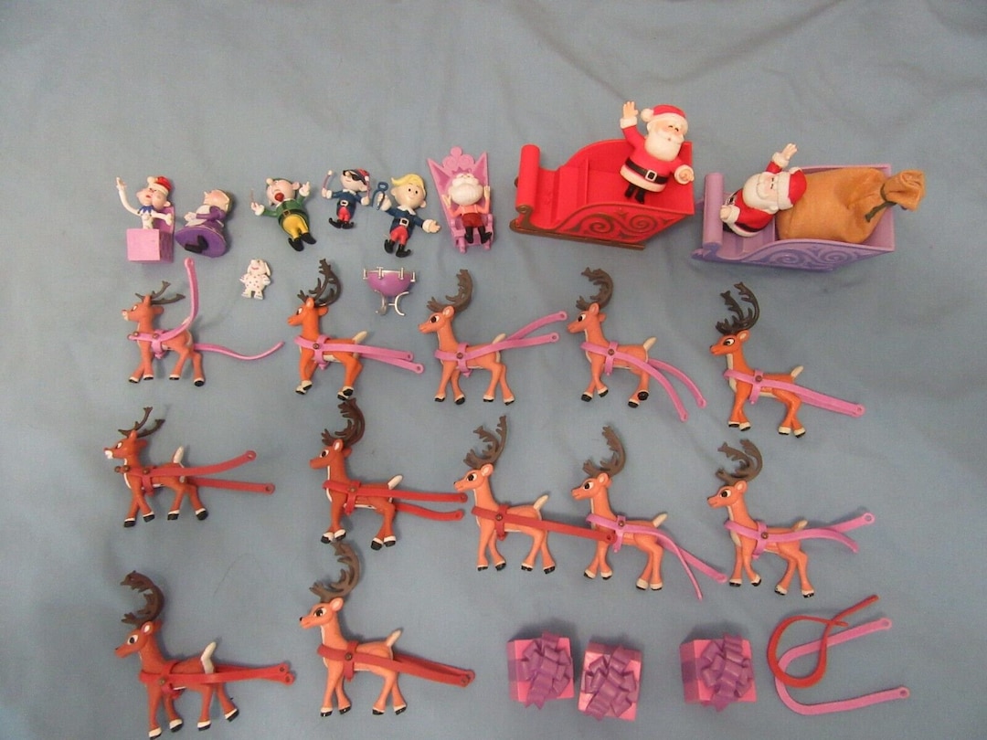 Vintage Huge 2 Sets Santa's Sleigh Rudolph Light up Nose Figures ...