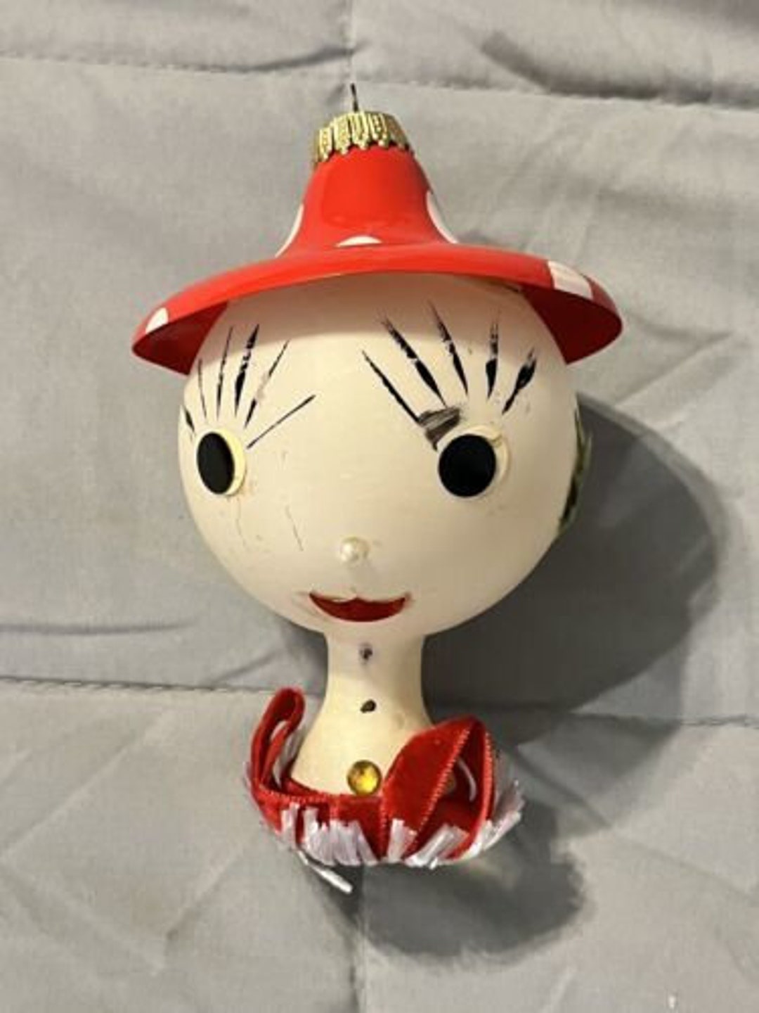 MCM West Germany Glass Blown Mushroom Head Roly Poly 5 Inch Ornament ...