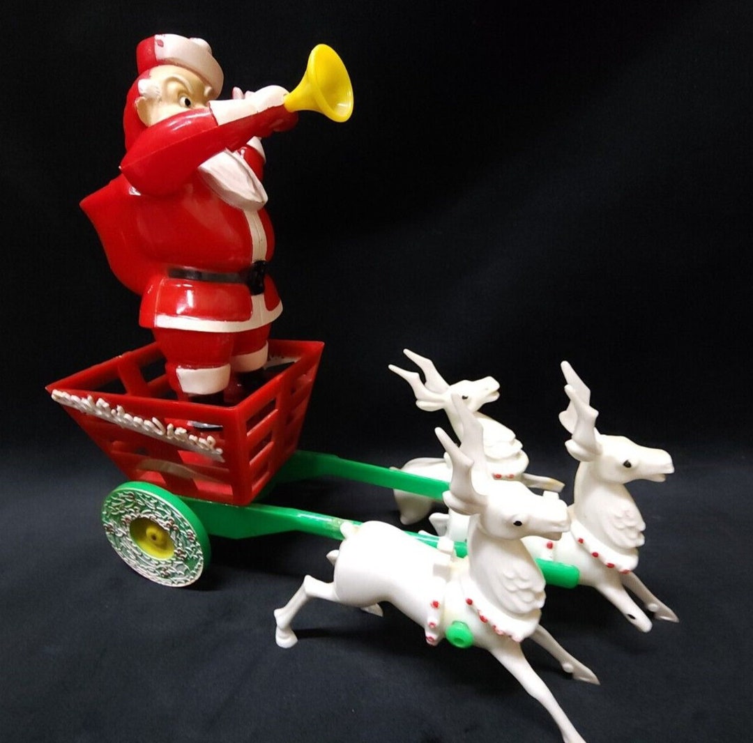 1950s Rosbro Rosen Santas Candy Wagon Christmas Reindeer Hard Plastic ...