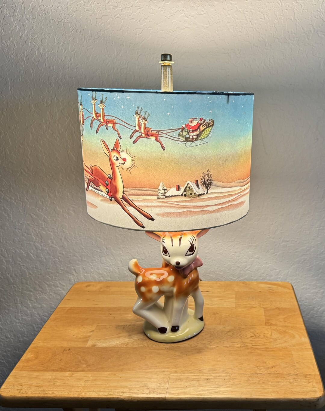 Vintage Rudolph Red Nosed Reindeer Nursery Table Baby Fawn Deer Lamp ...
