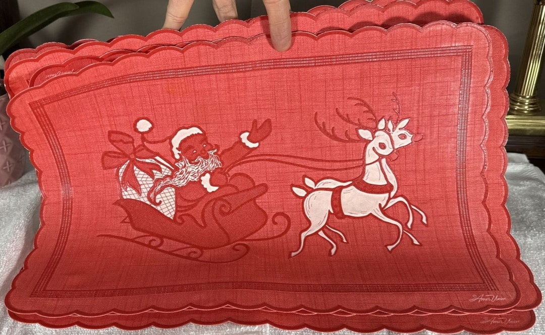 1950s SET of 4 MCM Retro Vintage Vinyl Christmas Santa Claus Sleigh ...