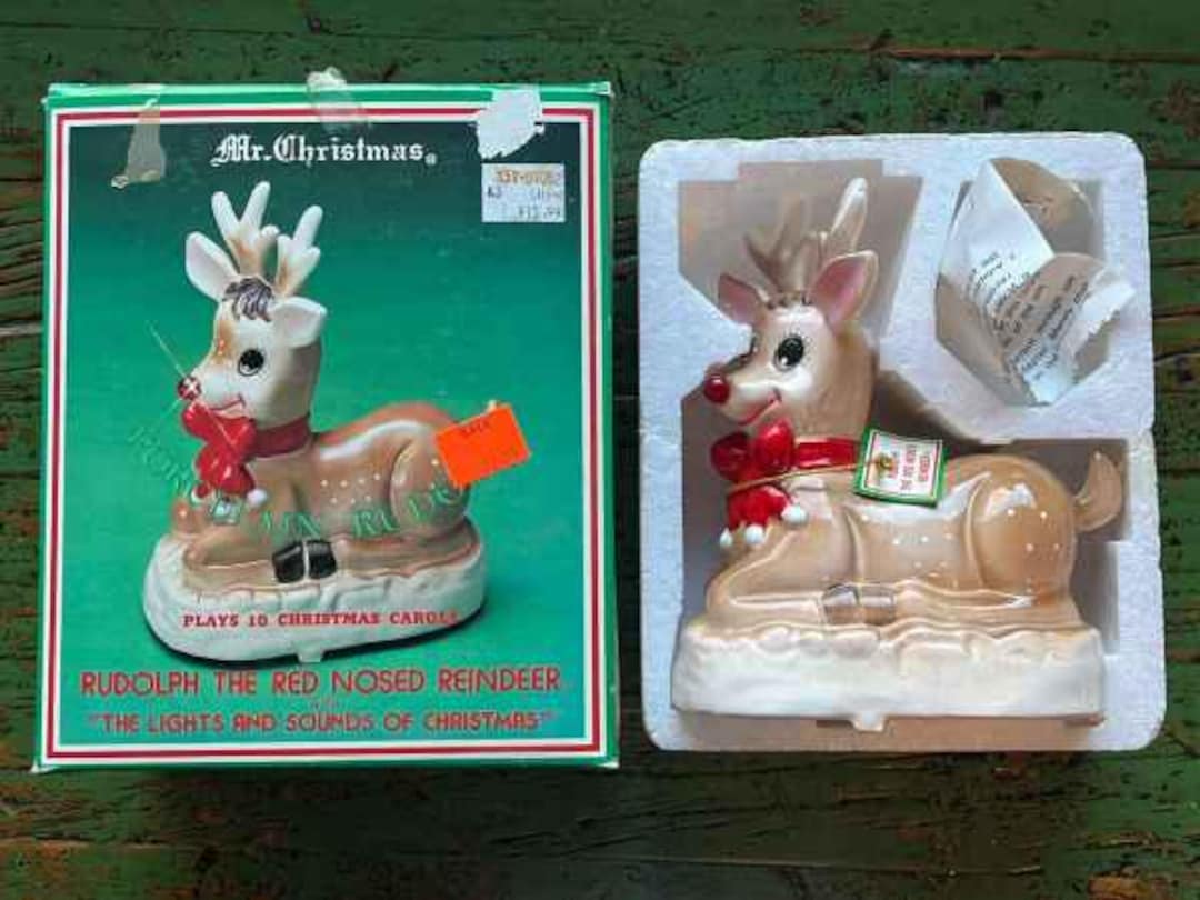 Vintage Rudolph Reindeer Lamp: Musical Christmas Figure, Light-up Nose ...