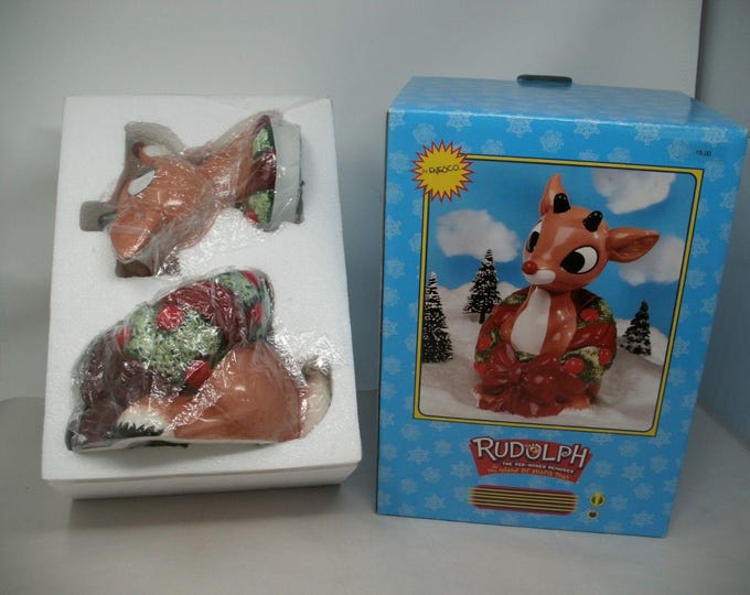 Cookie Jar Christmas Vintage Enesco LE Rudolph Red Nosed Reindeer ... Cookie Jar Christmas Vintage Enesco LE Rudolph Red Nosed Reindeer ...
