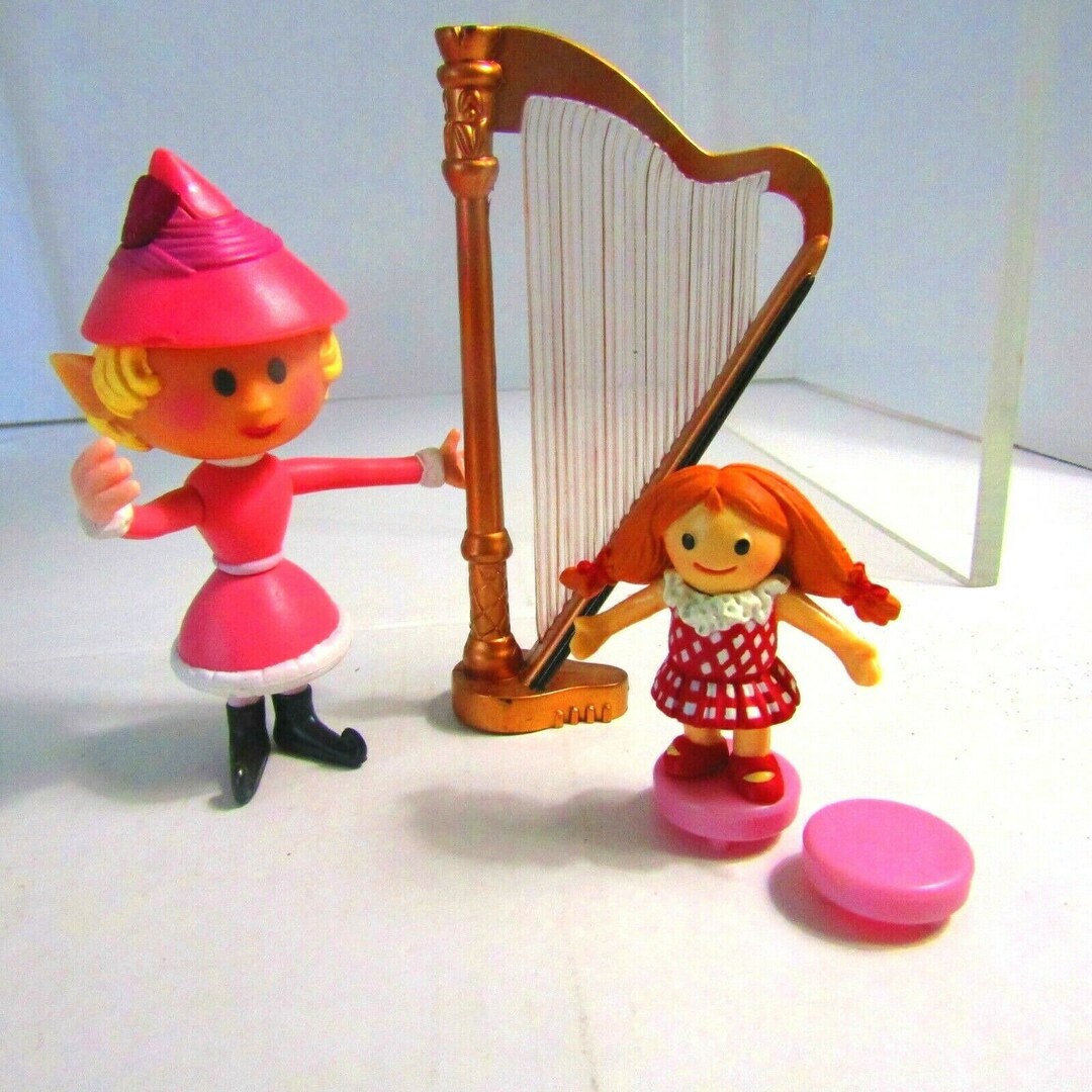 Rare 5 Inch Round 2 Forever Fun Rudolph Girl Elf Elves Harp Harpist ...