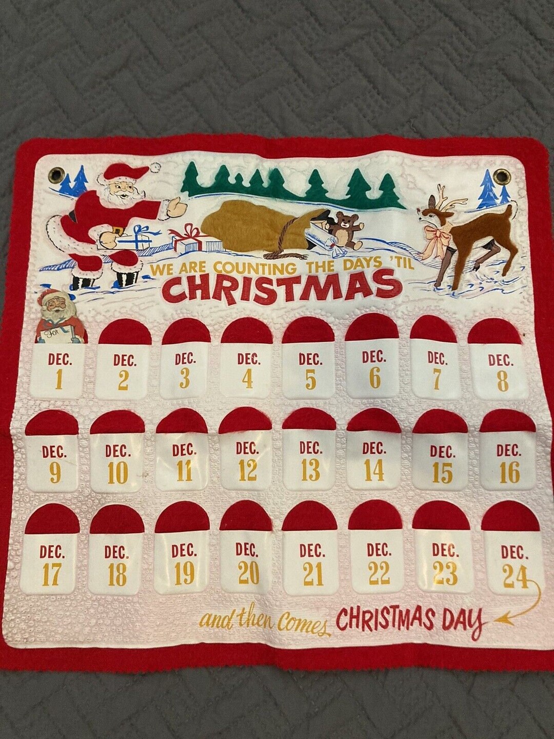 Furry Felt and Vinyl RLM Rudolph W. Santa Placer Vintage 1940's Advent ...