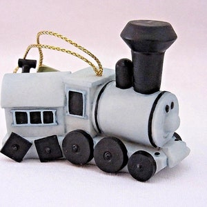 Christmas Tree Ornament Blue Train Square Wheels 1990's Vintage Enesco ...