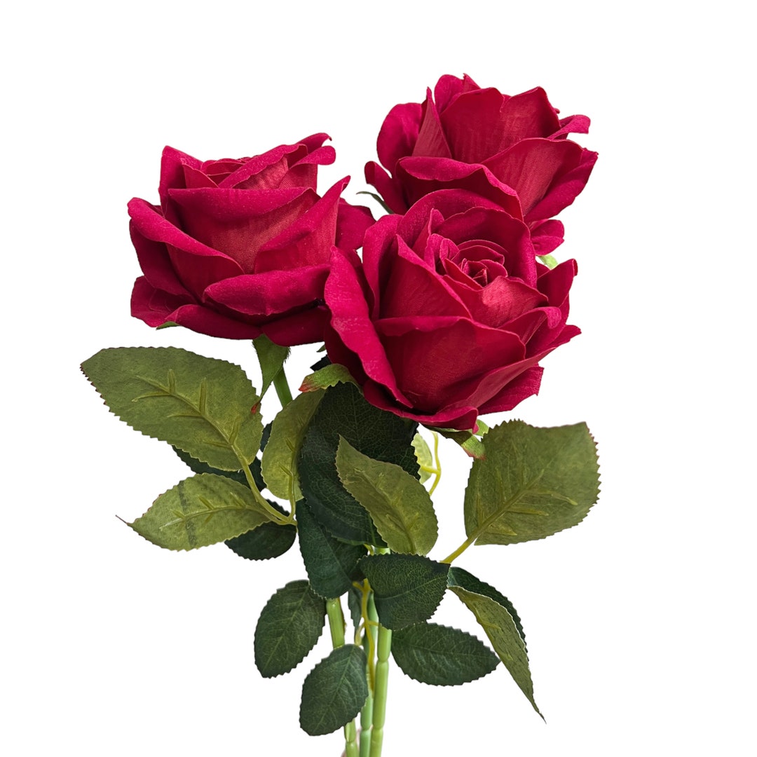 Set of 3 Beautiful Realistic Artificial Rose Stems for Home Decoration ...