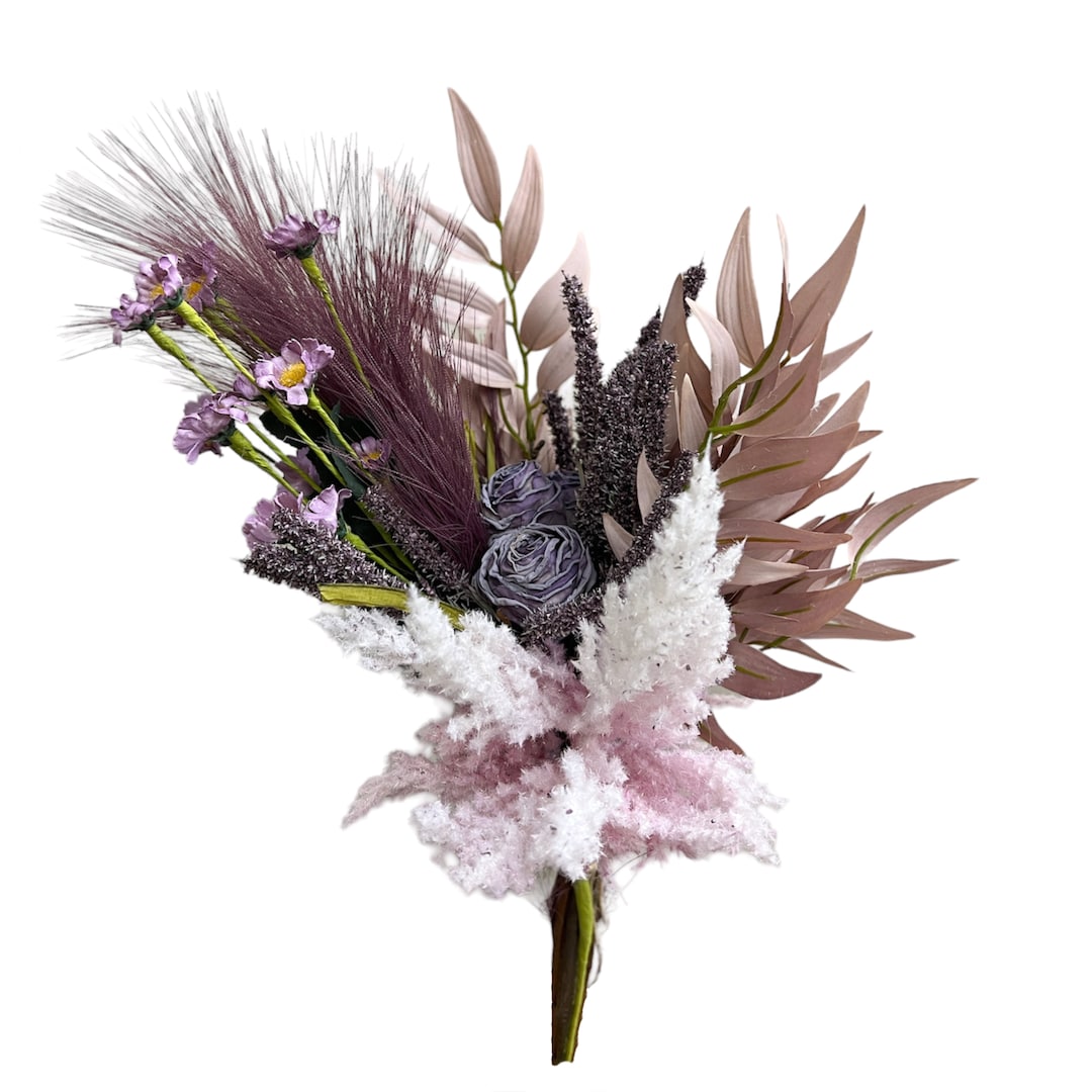Artificial Purple Rose, Daisy, Barley Grass and Reed Bouquet ...