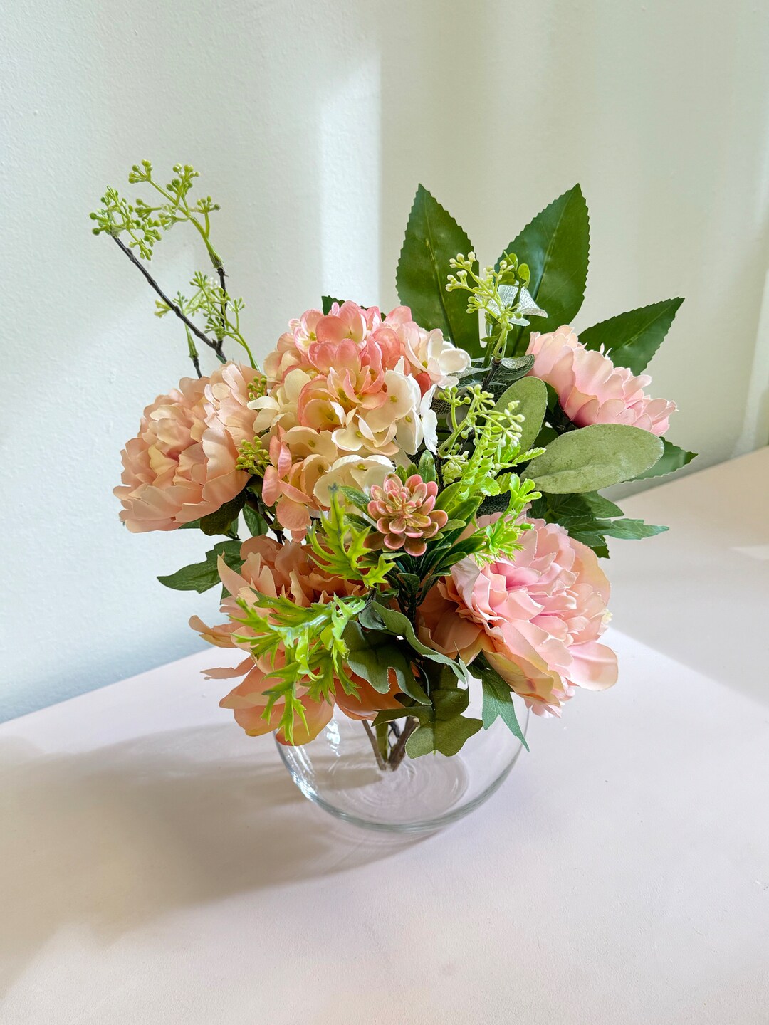 Artificial Peony Silk Flower Arrangement in Clear Glass Vase for Home ...