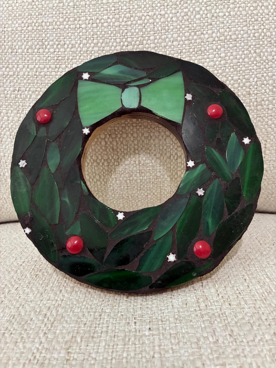 Green Bow Mosaic Christmas Wreath - Etsy