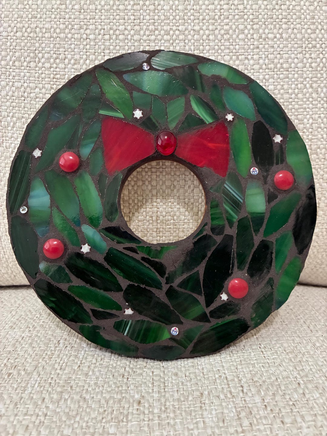 Red Bow Mosaic Christmas Wreath - Etsy
