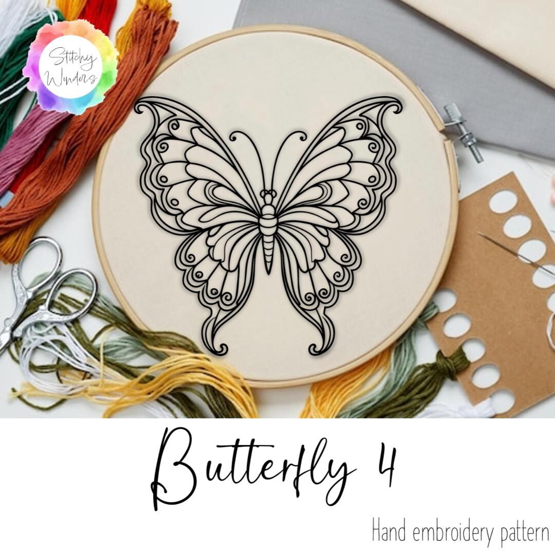 Hand Embroidery Pattern: Butterfly 4 (printable Hoop Design Butterfly ...