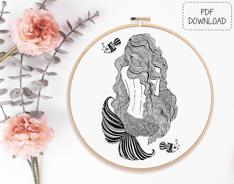 Hand Embroidery Pattern PDF Download 'mermaid' printable Hoop Design ...