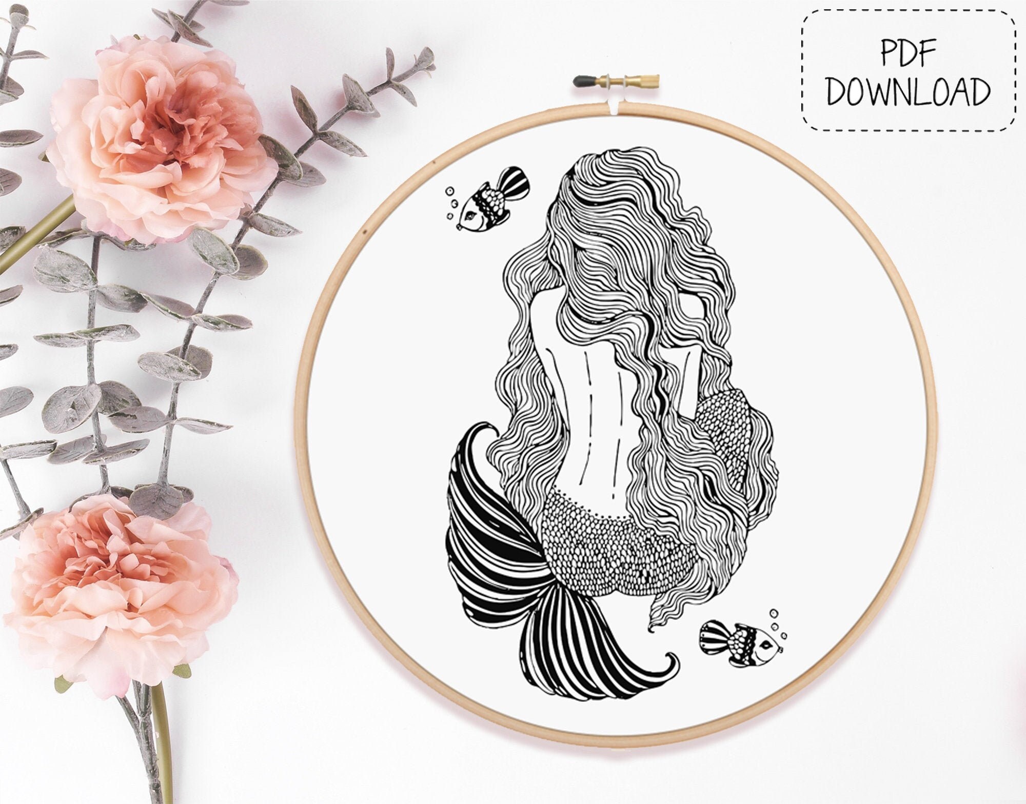 Hand Embroidery Pattern PDF Download 'mermaid' printable Hoop Design ...