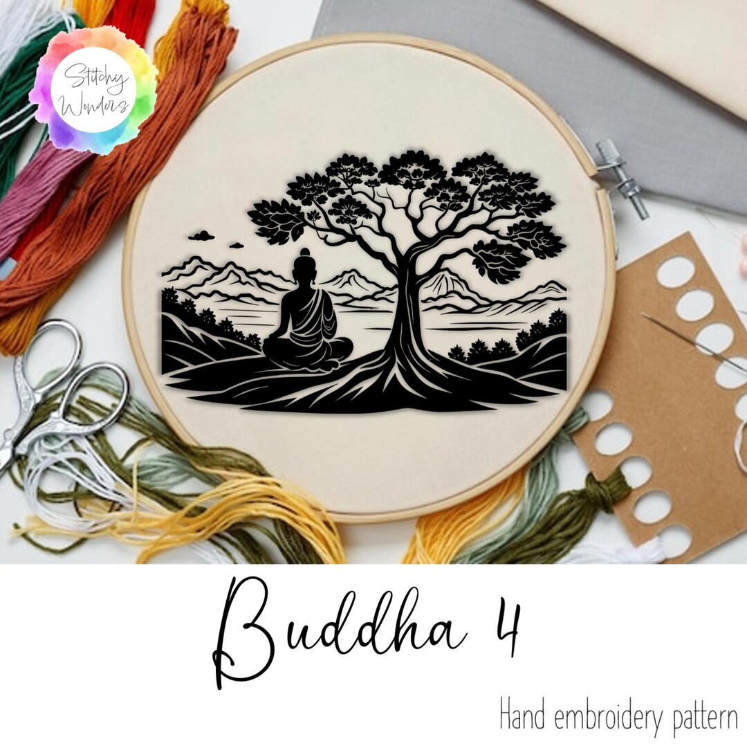 Hand Embroidery Pattern: Buddha 4 (printable Hoop Design Buddhist ...