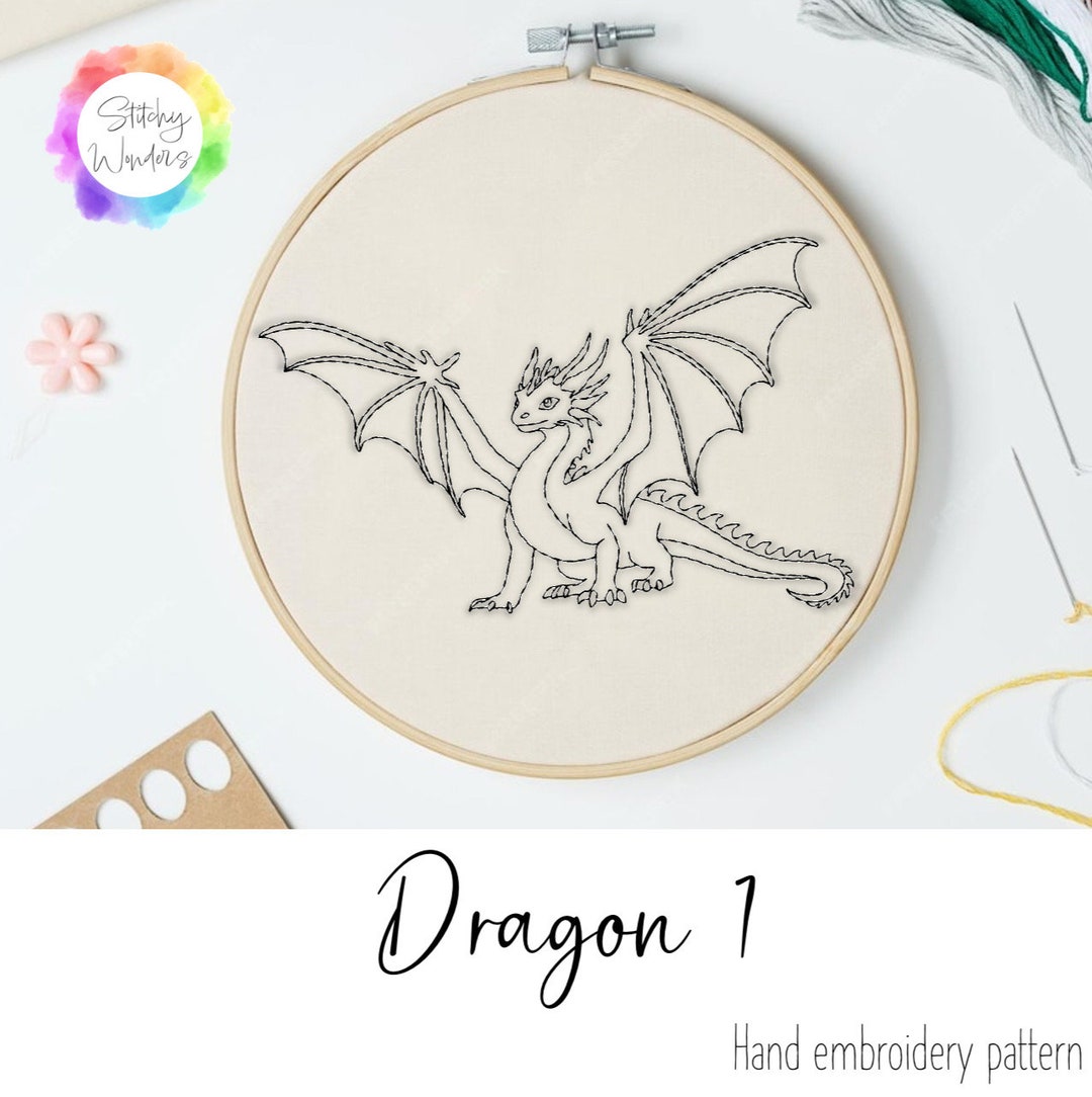 Hand-drawn Embroidery Pattern: Dragon (printable Hoop Design Adorable ...