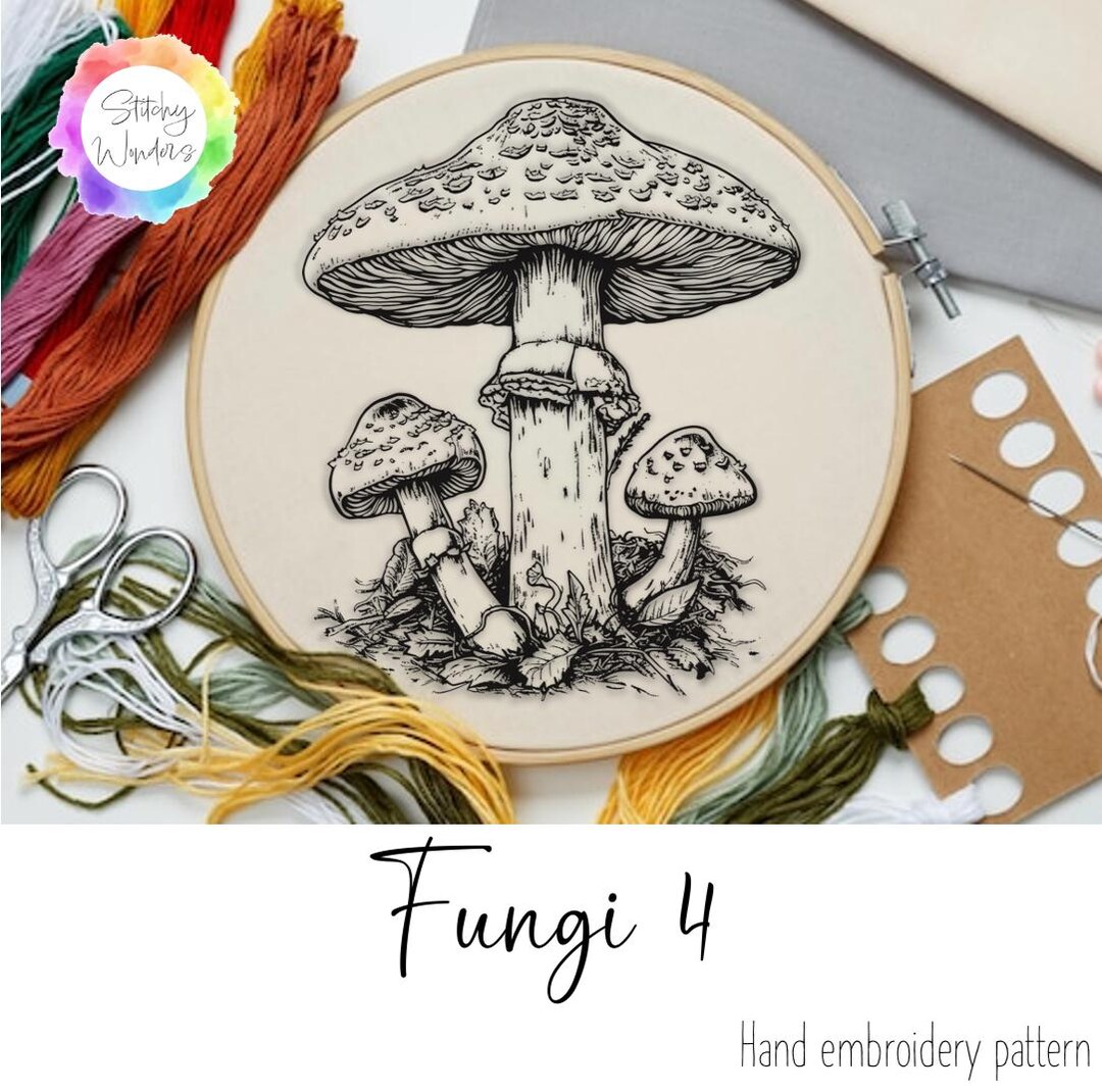 Hand Embroidery Pattern: Fungi 4 (printable Hoop Design Mushroom ...