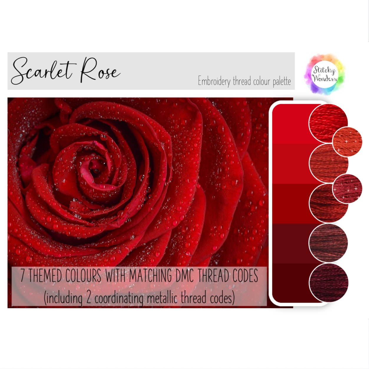 DMC Embroidery Thread Colour Palette: 'scarlet Rose' (nature Inspired ...