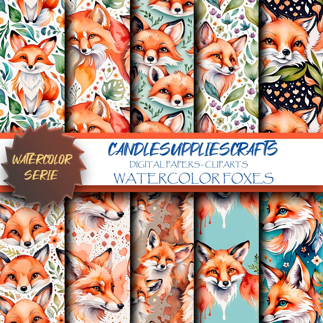 10 Watercolor Foxes Forest Theme Digital Paper Commercial Use Digital ...