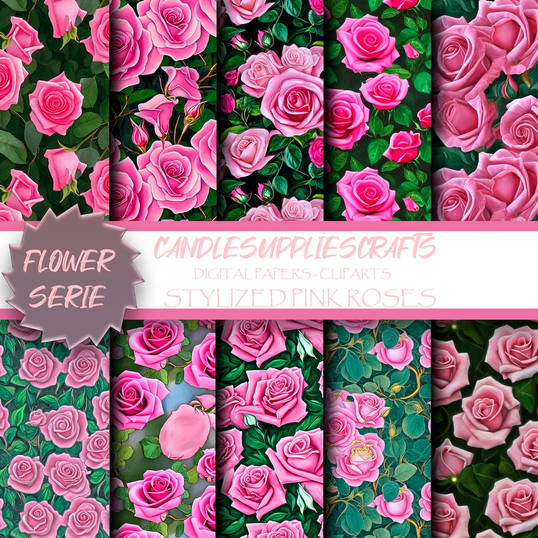 10 Watercolor Pink Roses Theme Digital Paper Commercial Use - Etsy