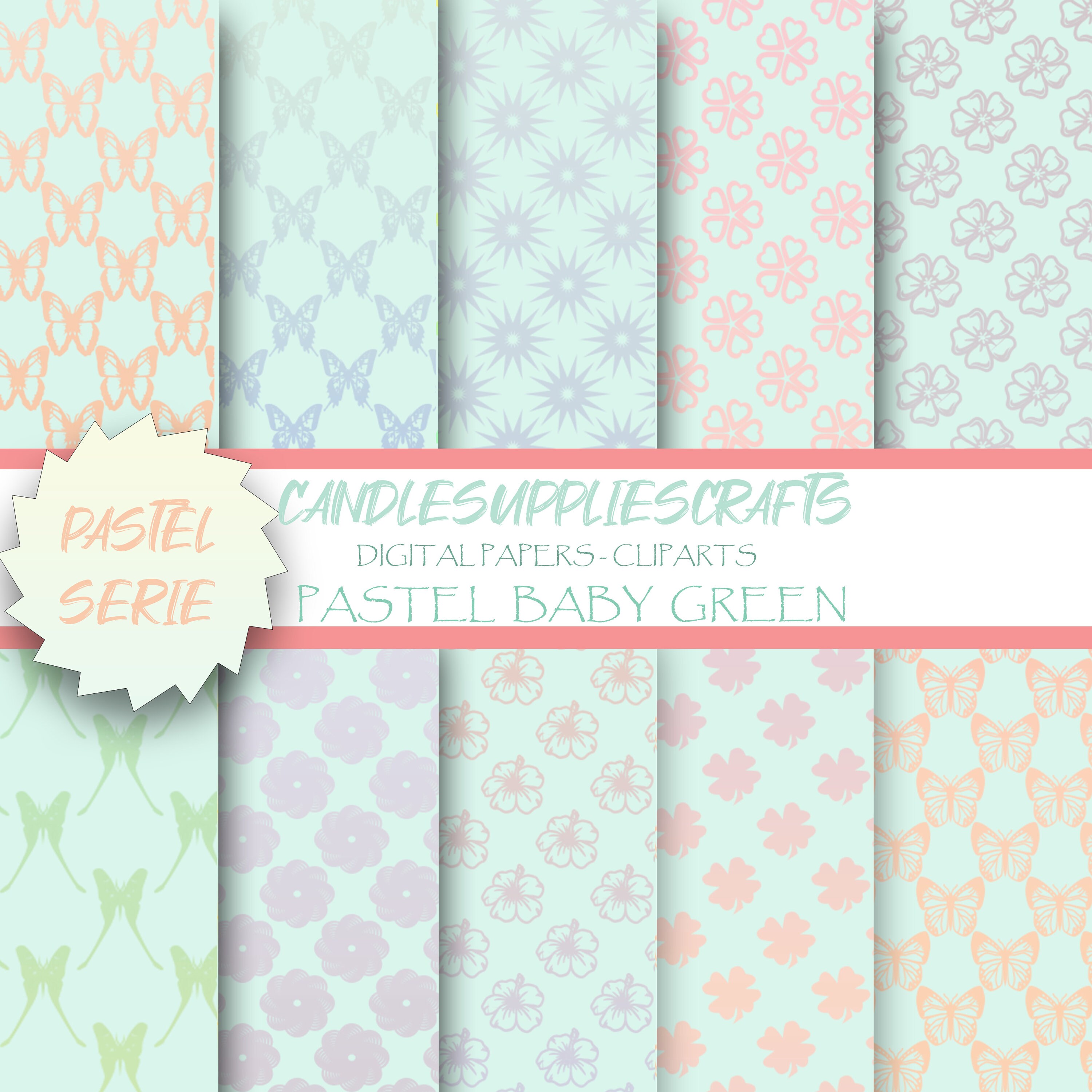 10 Pastel Baby Green Butterfly Theme Digital Paper Commercial Use ...