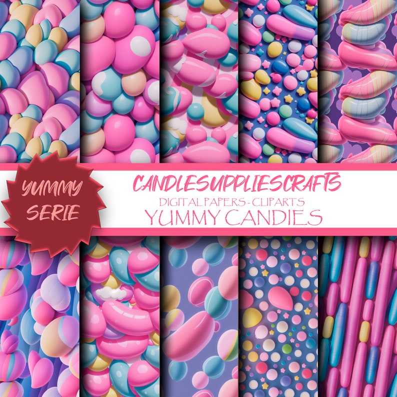 10 Stylized Yummy Candies Theme Digital Paper Commercial Use Digital ...