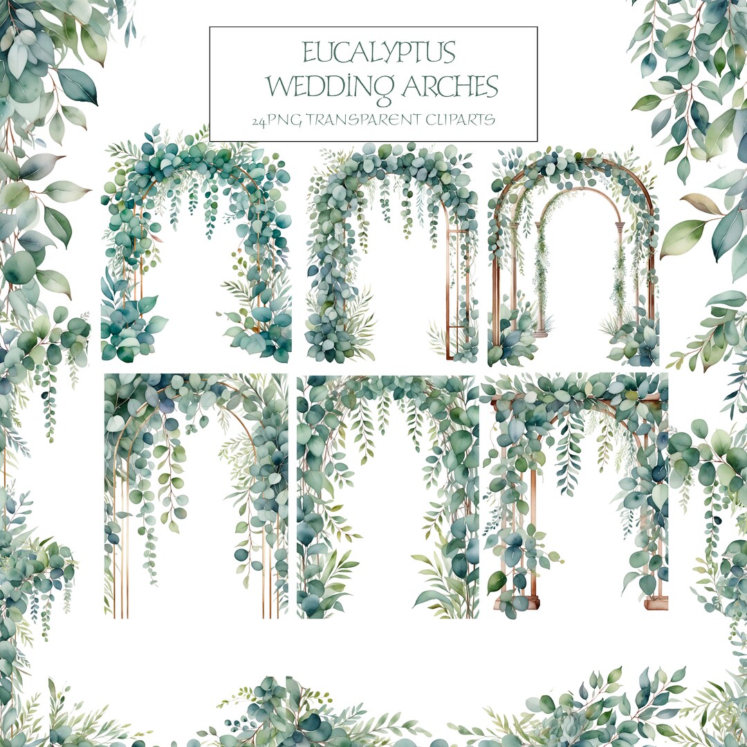 Stunning Watercolor Eucalyptus Wedding Clipart 24pcs Floral Botanical ...