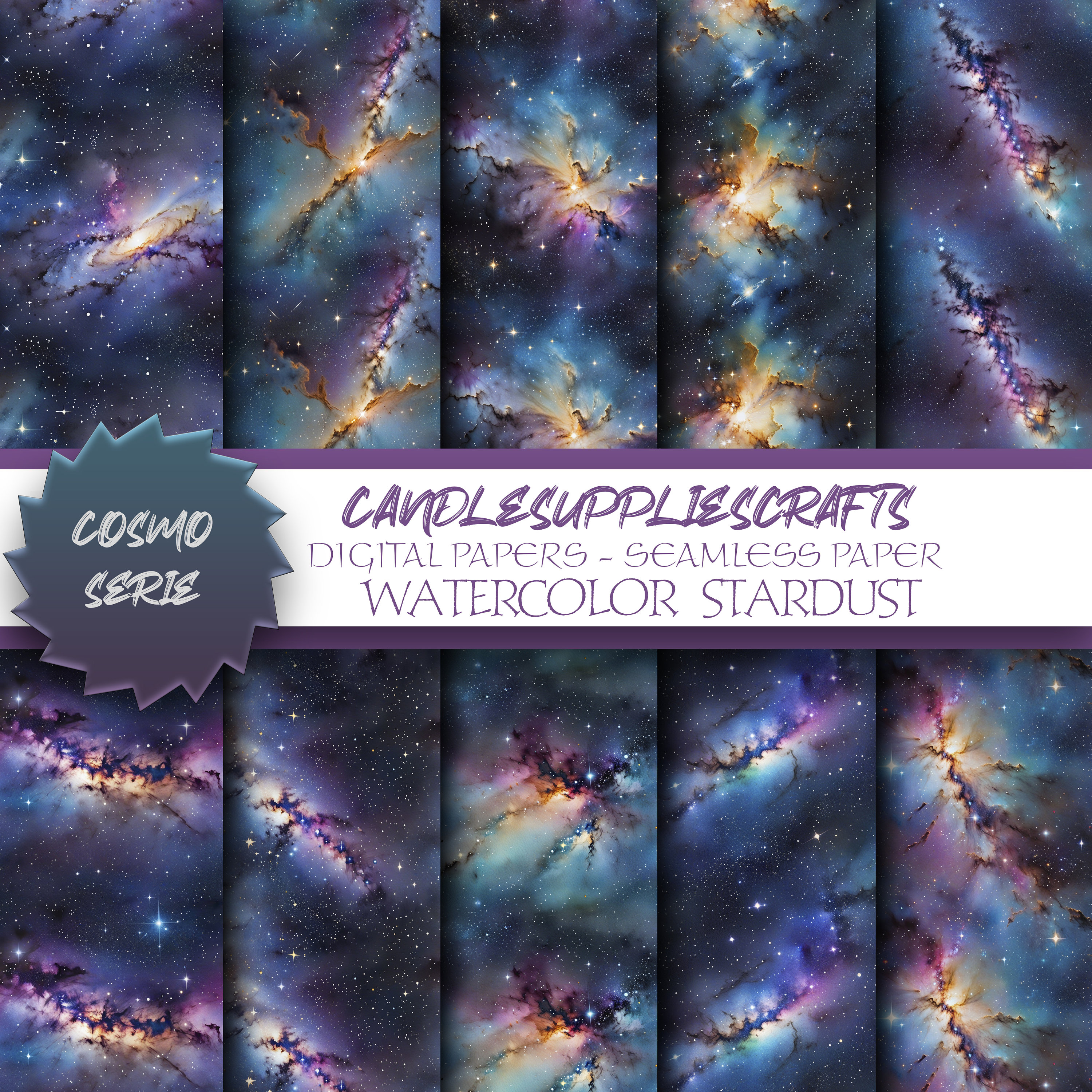 Watercolor Stardust Scrapbook Paper Pack 10 Pcs Galaxy Night Sky Cosmic ...