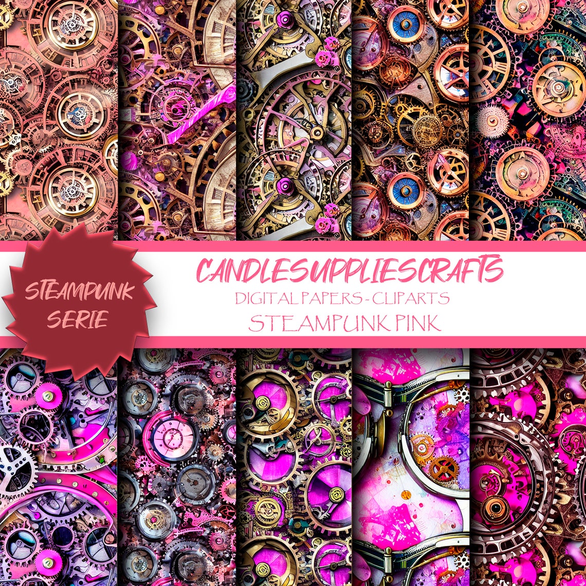 10 Steampunk Pink Theme Digital Paper Commercial Use Digital Paper ...