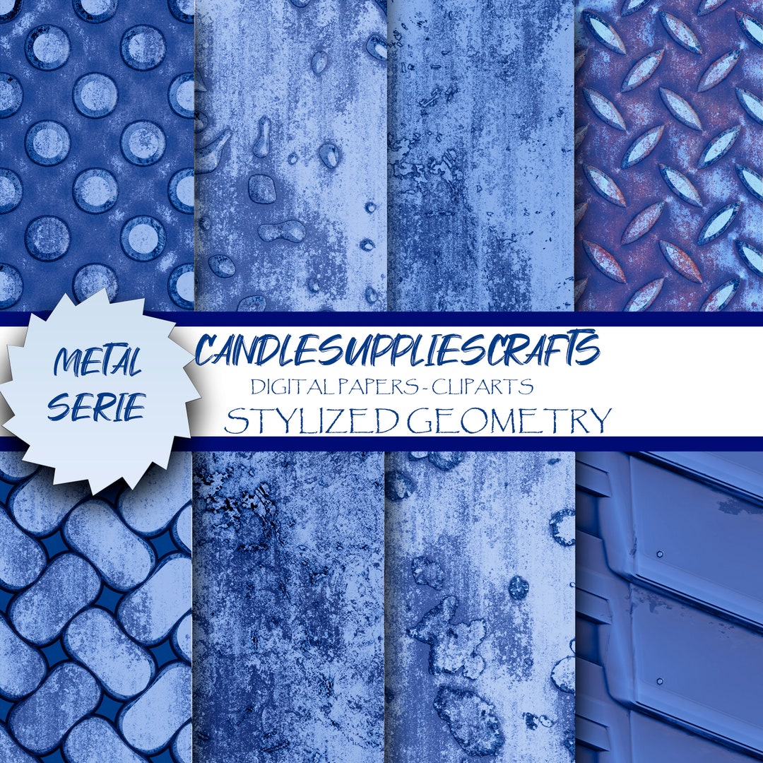 8 Blue Metallic Brushed Theme Digital Paper Commercial Use Digital ...
