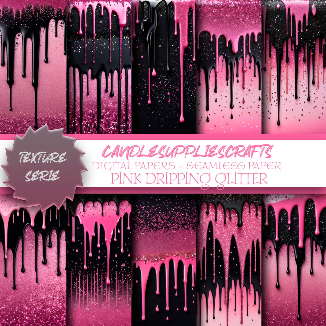 Sparkling Pink and Black Dripping Glitter Digital Paper 30 Pcs ...