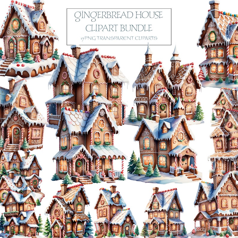 Christmas Gingerbread House Watercolor Clipart Festive Art for Holiday ...