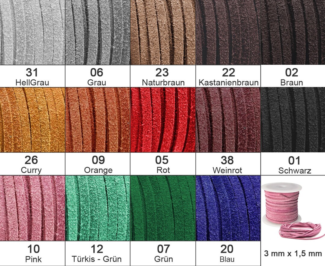 Weiches Wildlederband, Velourlederband Flach 3 mm x 1,5 mm - Farben ...