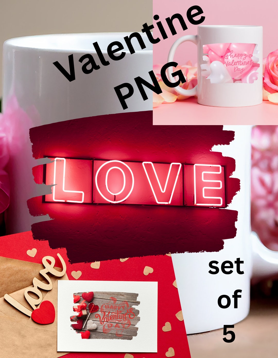 Valentines PNG Set of 5 Instant 300dpi Downloads With - Etsy
