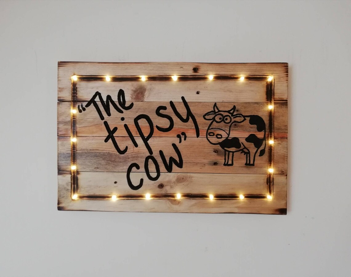 Tipsy Cow Bar Sign Large Light up Sign Pallet Wood Plaque - Etsy UK