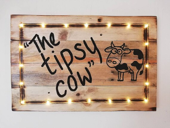 Tipsy Cow Bar Sign Large Light up Sign Pallet Wood Plaque | Etsy UK