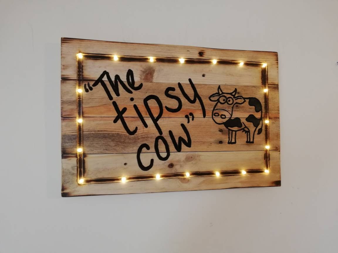 Tipsy Cow Bar Sign Large Light up Sign Pallet Wood Plaque - Etsy UK