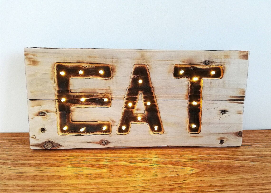 EAT Kitchen Light up Sign Pallet Wood Sign Rustic Wooden - Etsy UK