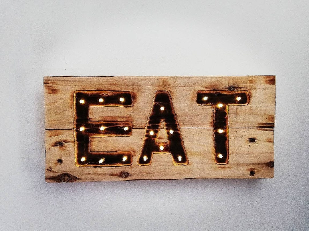 EAT Kitchen Light up Sign Pallet Wood Sign Rustic Wooden - Etsy UK