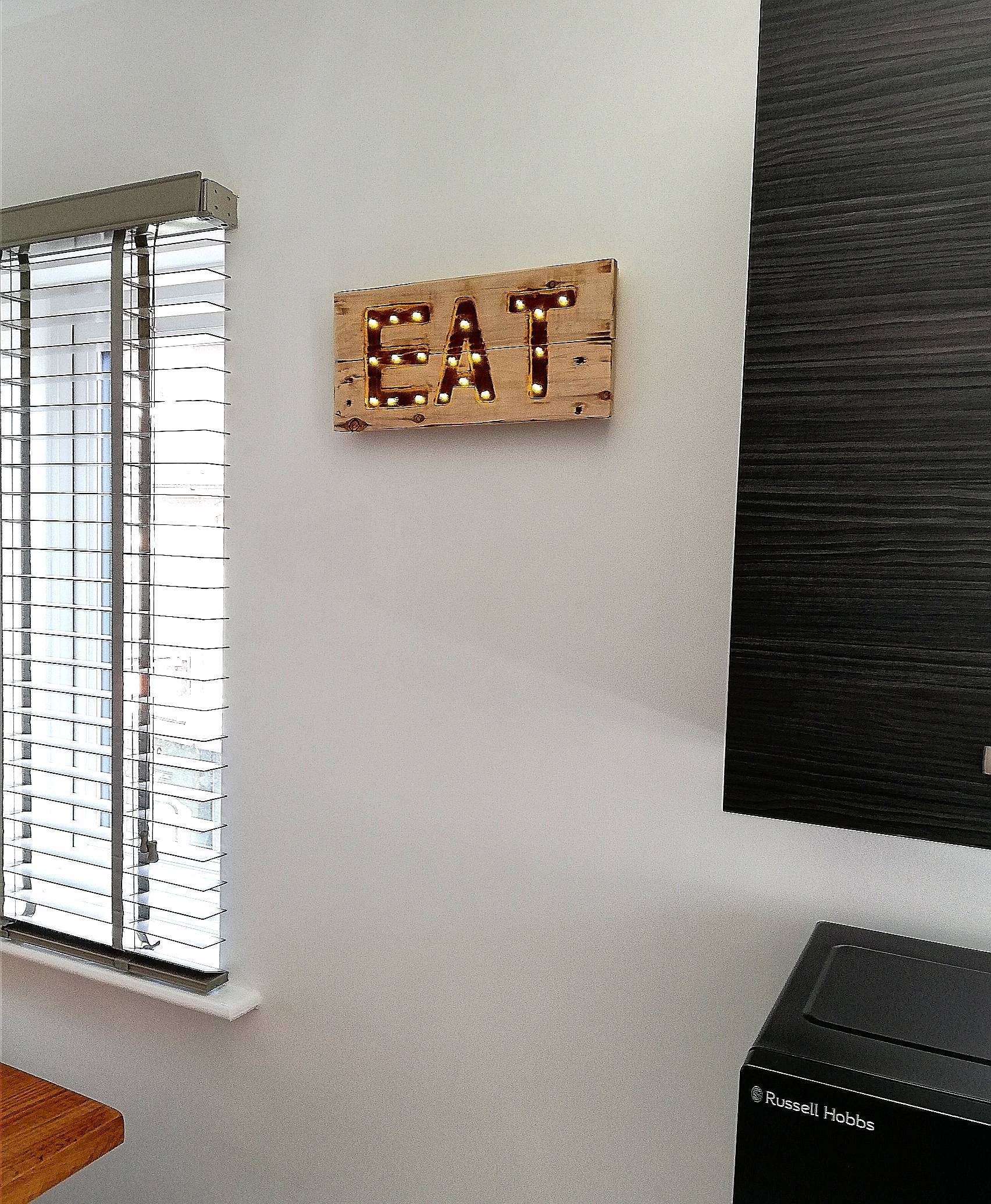 EAT kitchen light up sign Pallet wood sign Rustic wooden | Etsy