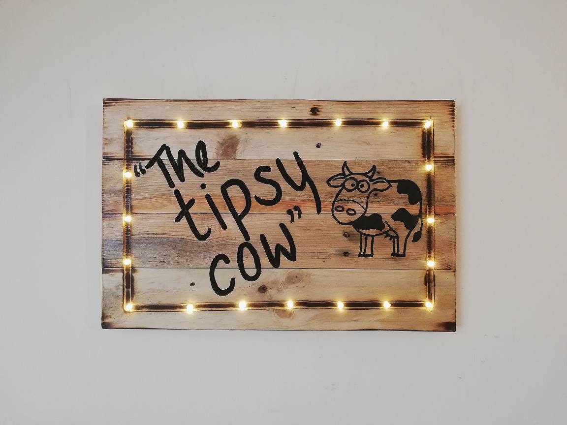 Tipsy Cow Bar Sign Large Light up Sign Pallet Wood Plaque - Etsy UK