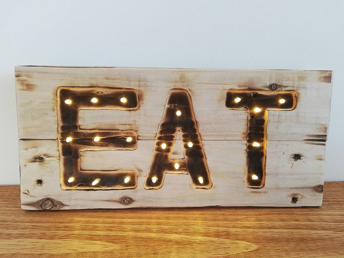 EAT kitchen light up sign Pallet wood sign Rustic wooden | Etsy