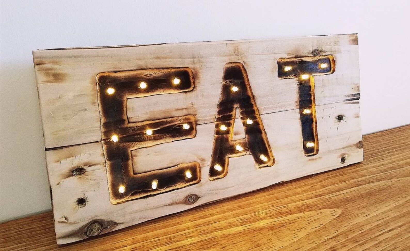 EAT kitchen light up sign Pallet wood sign Rustic wooden | Etsy