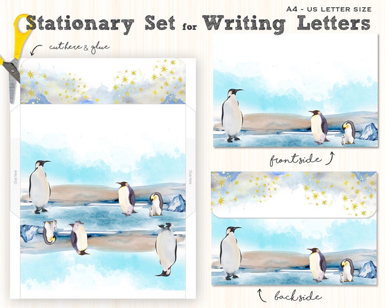 Beautiful Ocean Letterset, Penguin Stationery, Penguin Memo Paper With ...