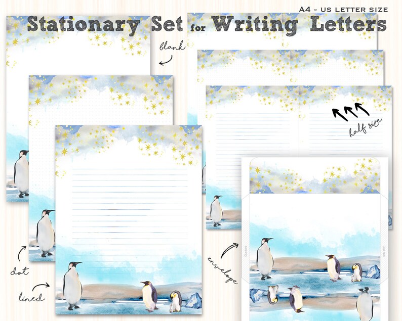 Beautiful Ocean Letterset, Penguin Stationery, Penguin Memo Paper With ...