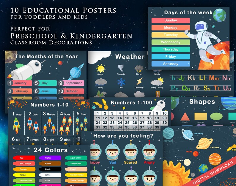 Galaxy Kids Learning 10 Educational Posters - Perfect for Children ...